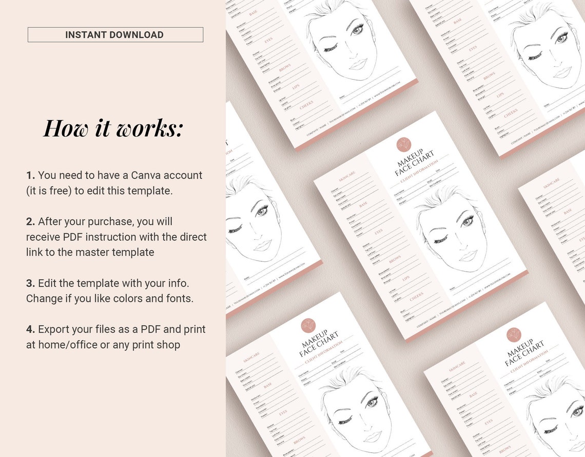 Editable Makeup Artist Face Chart Template, Freelance Artist Form ...