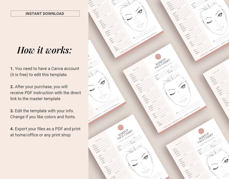 Editable Makeup Artist Face Chart Template, Freelance Artist Form ...