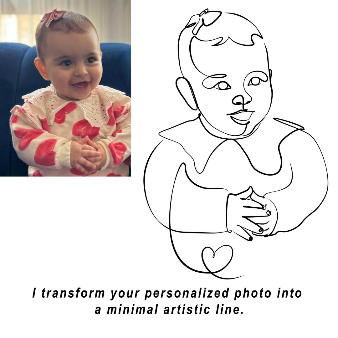 Professional Personalized One Line Baby Drawing, Child Portrait Line ...