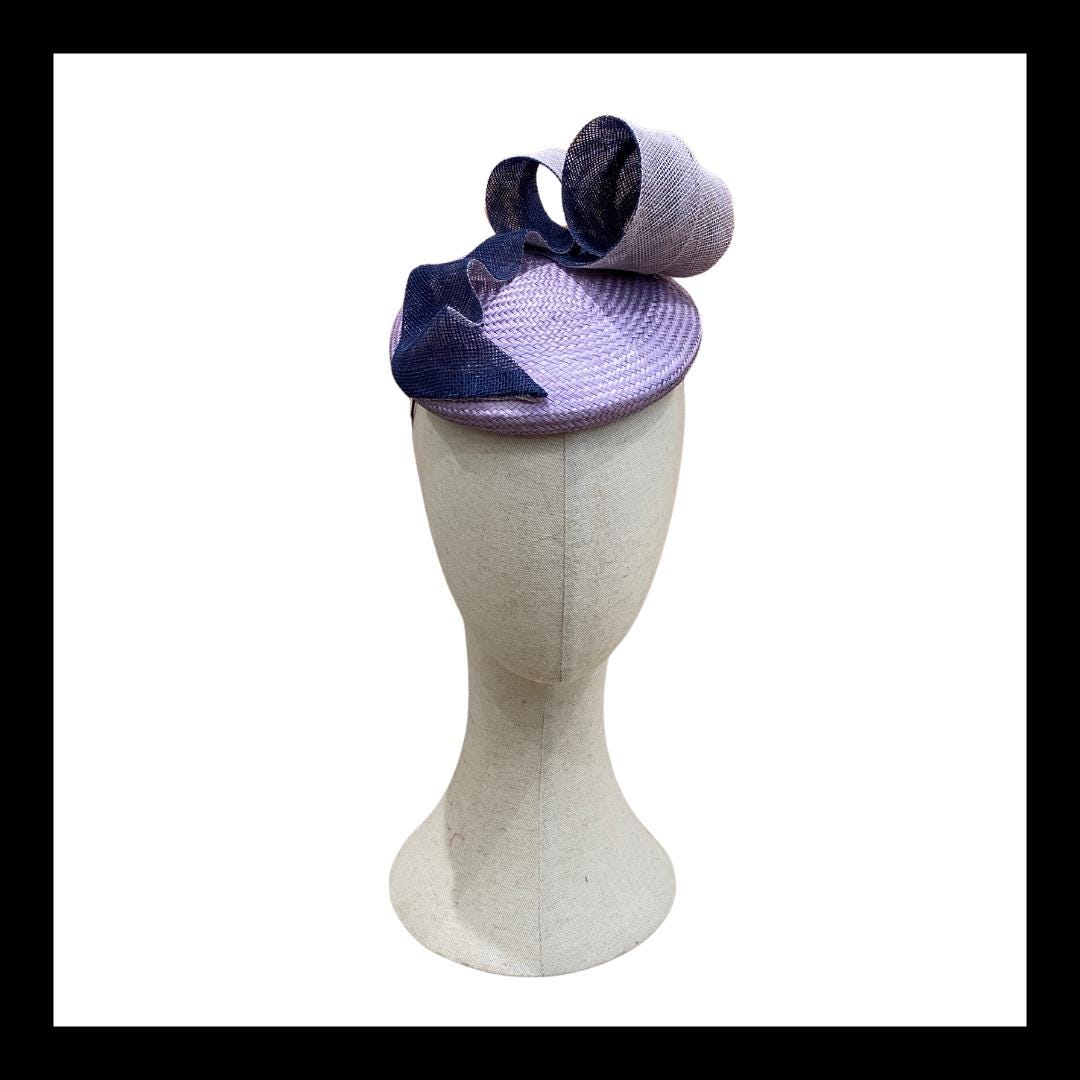 Lilac Straw Pillbox Hat With Navy & Lilac Sinamay Swirl, Veiling ...