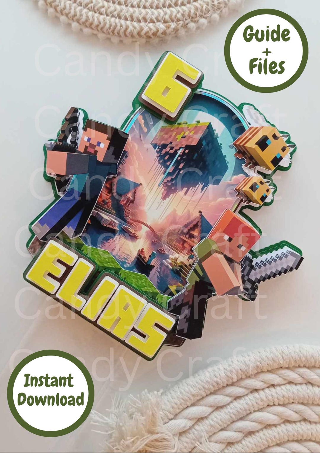 MINECRAFT Cake Topper Digital File PNG, Minecraft Birthday GUIDE to ...