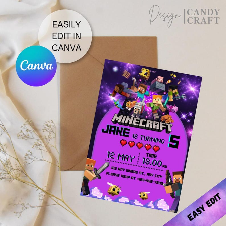Editable Minecraft Birthday Invitation, Minecrafter Birthday ...
