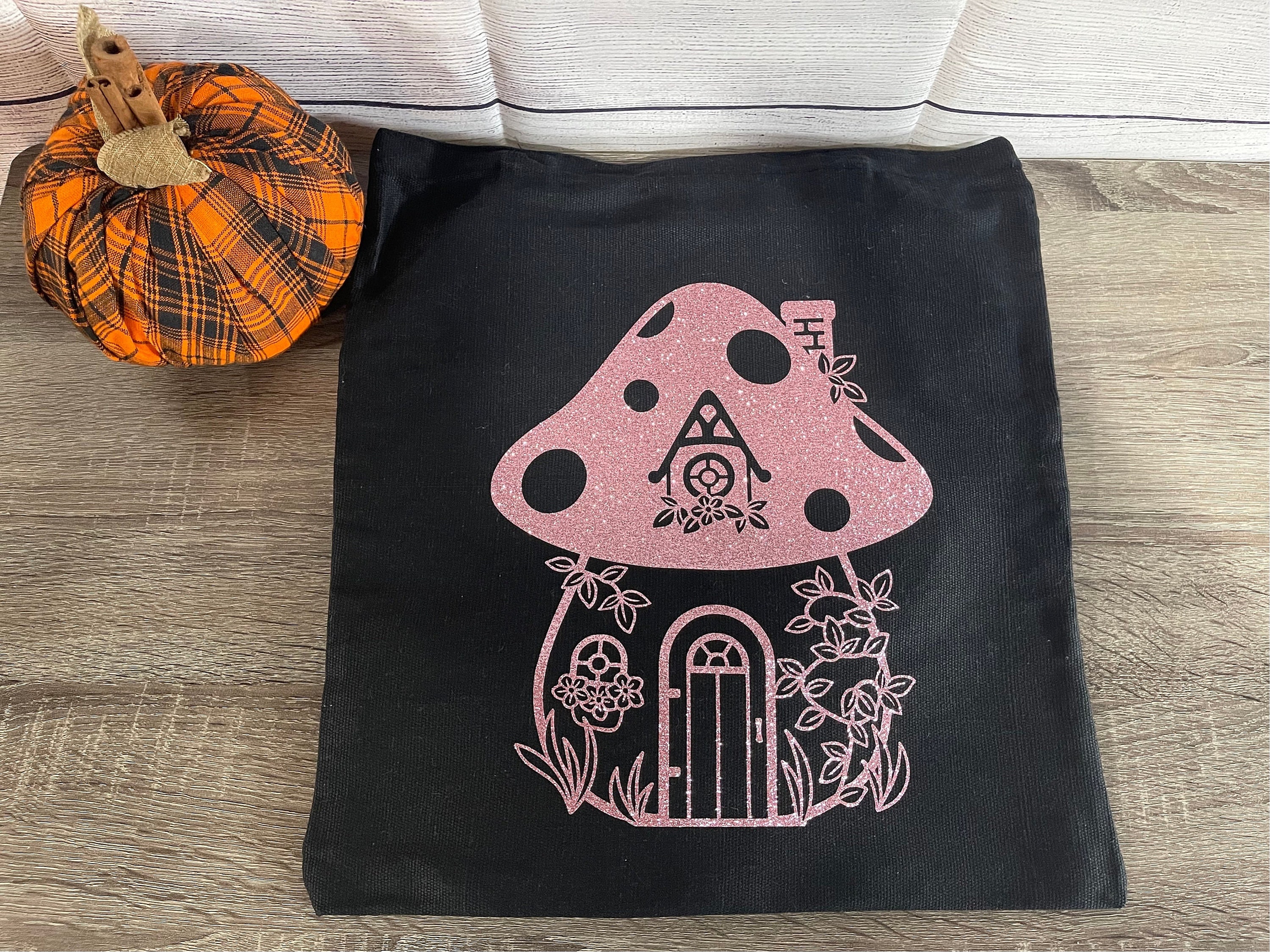 Pink Sparkle Black Tote Mushroom House Tote Bag - Etsy