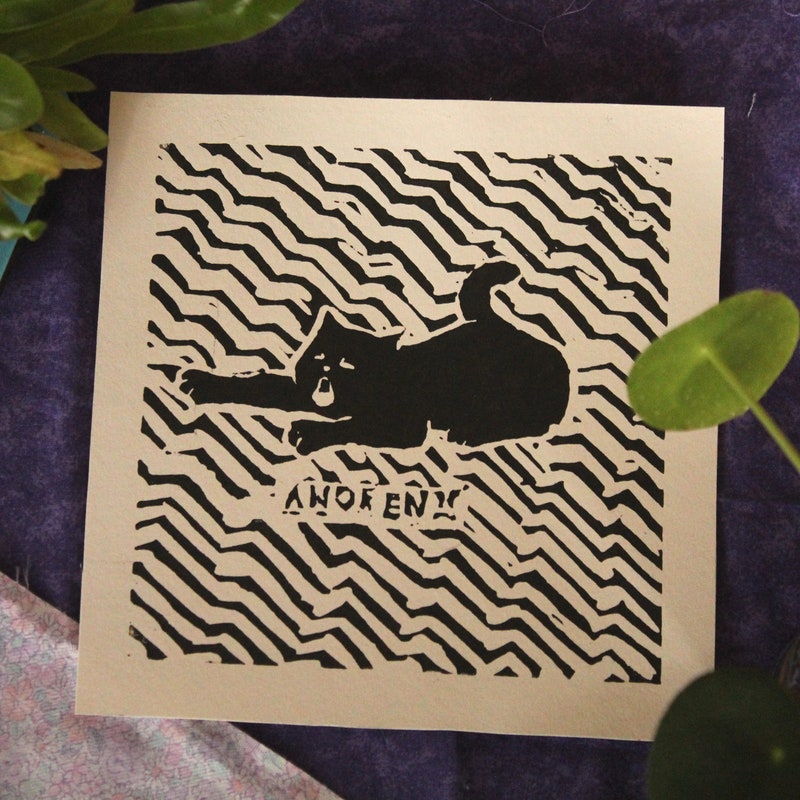 Cat Lino Print - Etsy UK
