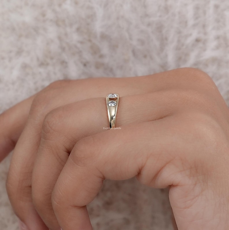 Oval Cut Natural Diamond Flush Set Ring/ Natural Diamond Three Stone ...