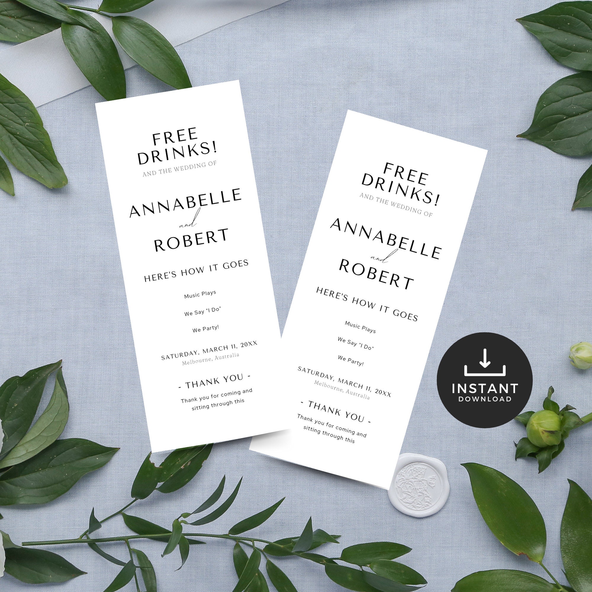 Funny Wedding Ceremony Program, Wedding Timeline, Canva Template ...