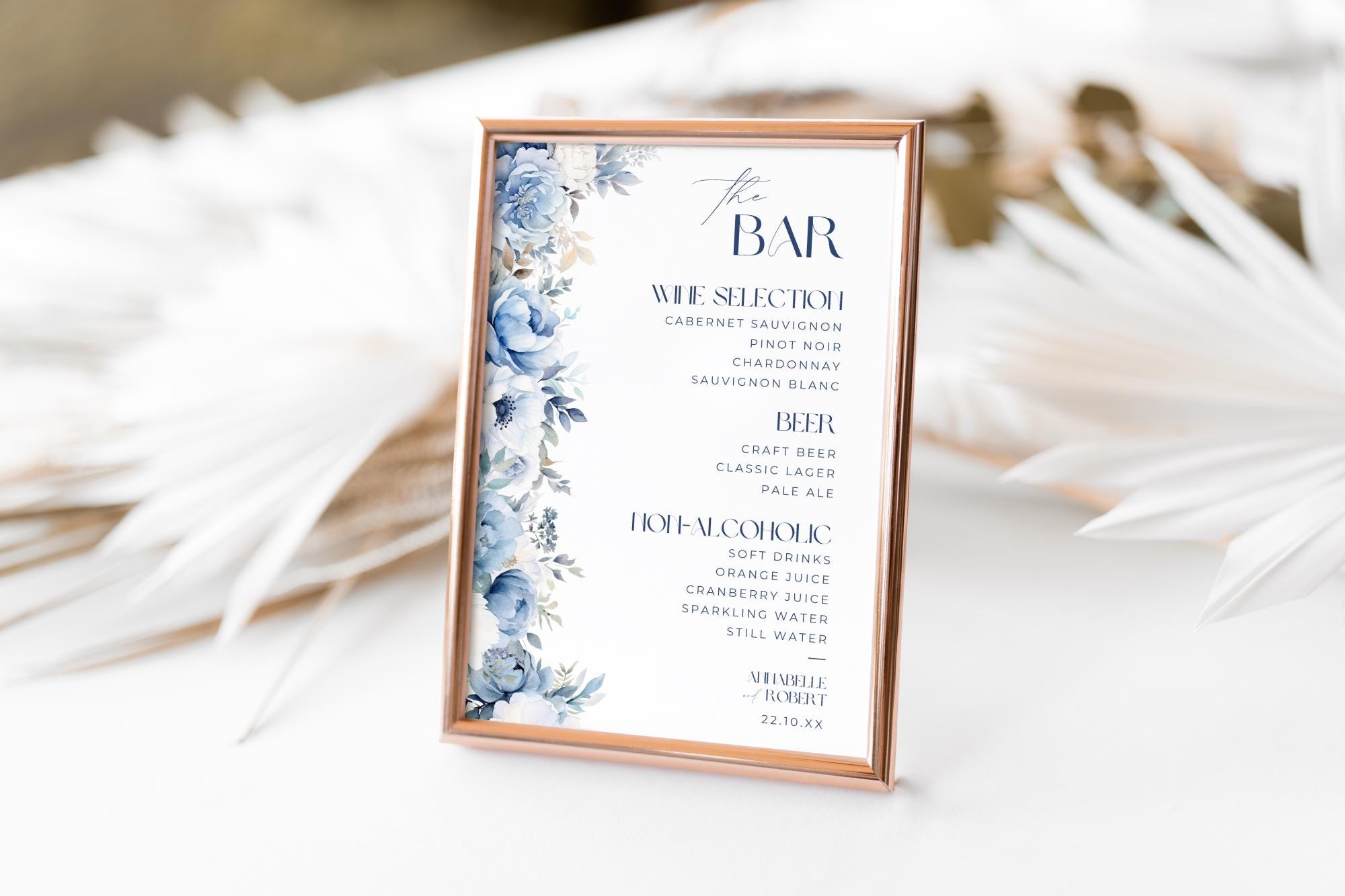 Dusty Blue Bar Menu Wedding Floral, Drinks Sign, Reception Sign, Bridal ...