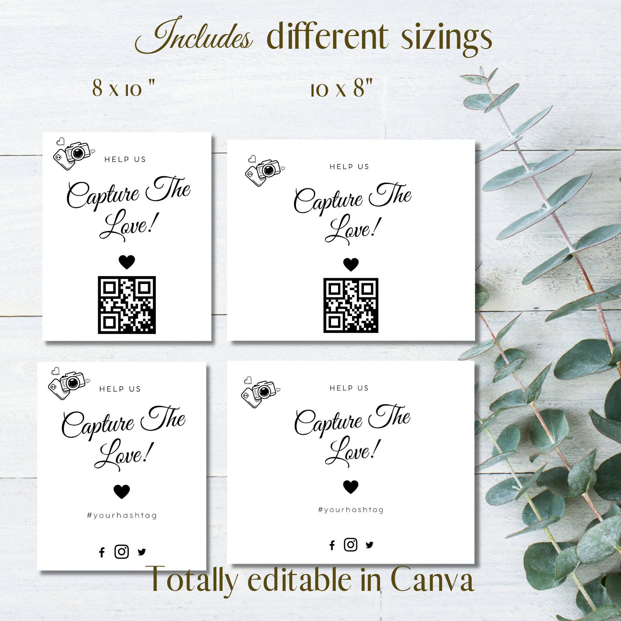 Capture the Love QR Code Sign, Share the Love QR Code Sign, Wedding ...
