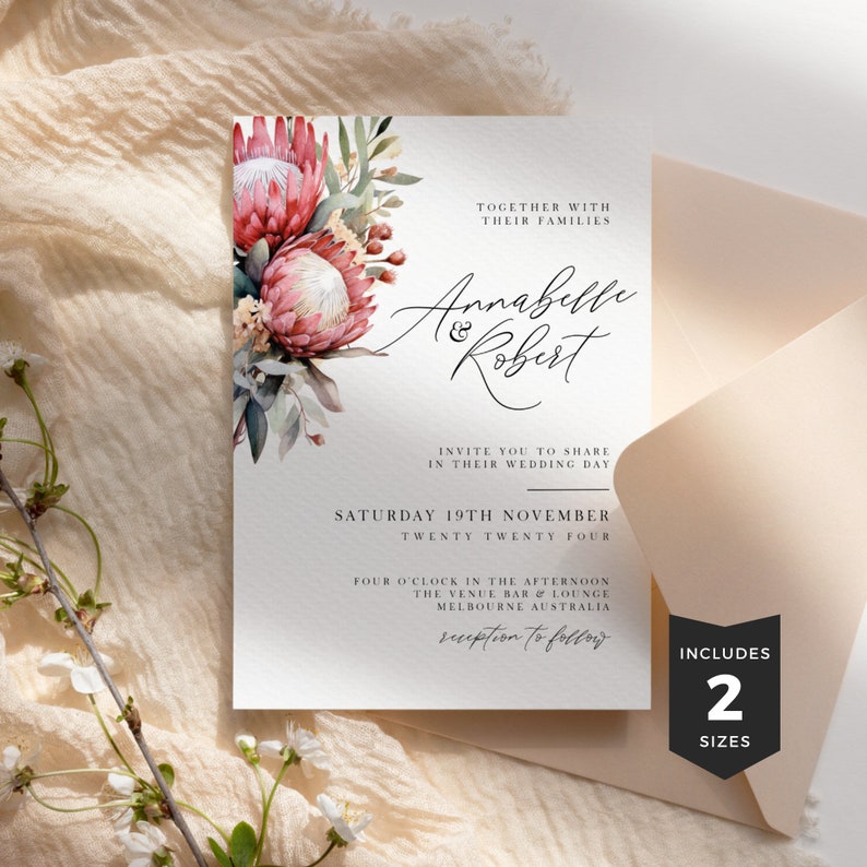 Protea Floral Wedding Invitations Australian Natives Modern - Etsy