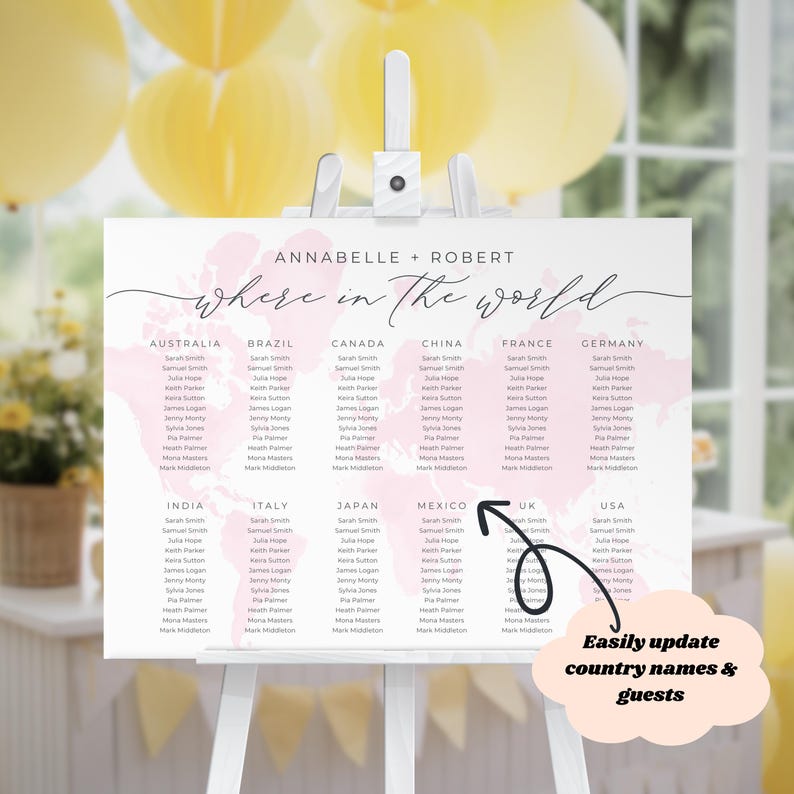 Destination Wedding Seating Charts Template Canva, Travel Theme, Where ...