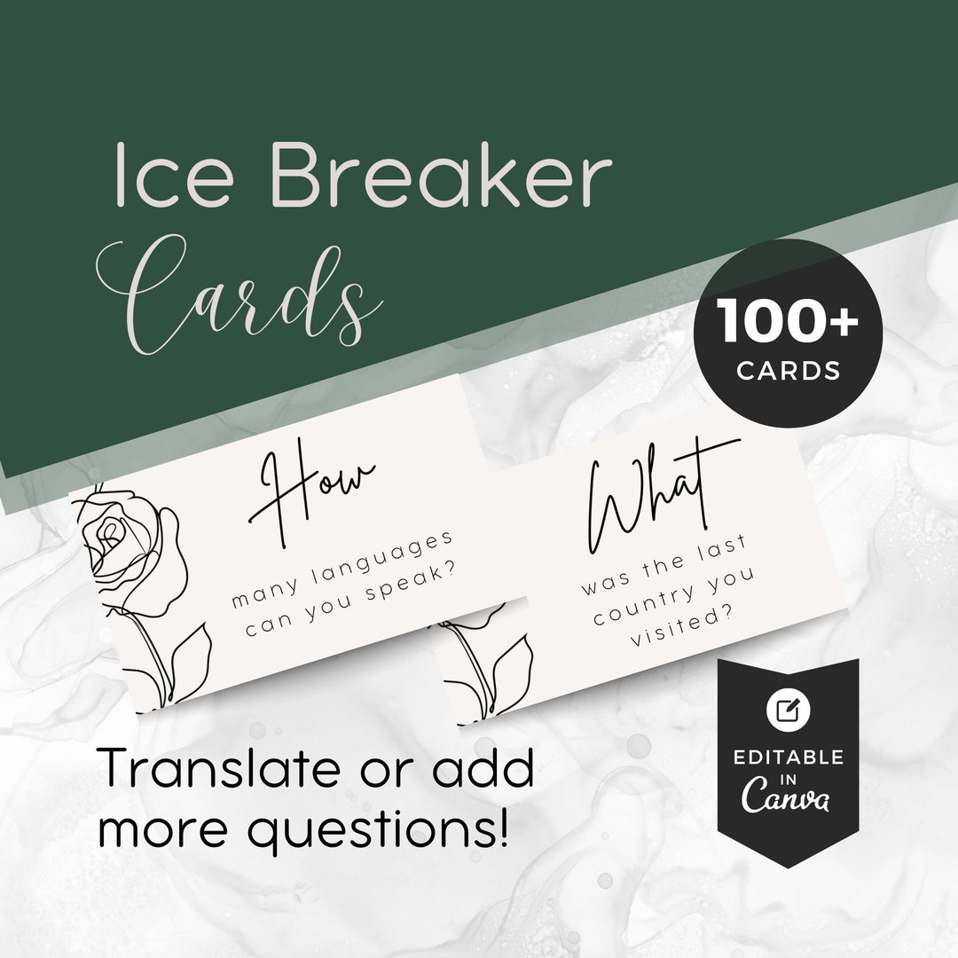 Wedding Ice Breaker Cards Bundle, Editable, Conversation Starter ...