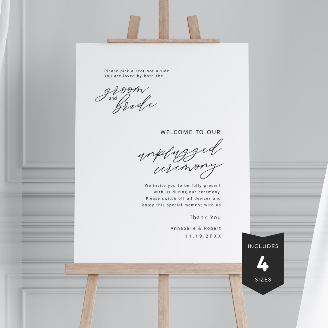 Pick A Seat Unplugged Ceremony Sign, Not A Side, Wedding Welcome Sign ...