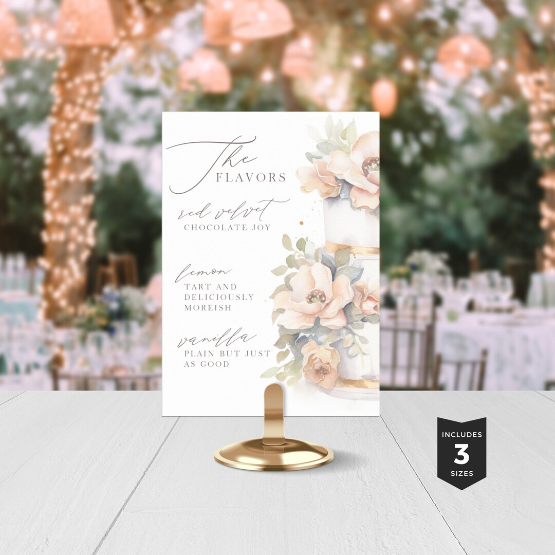 Wedding Cake Menu Printable, Cake Flavors, Table Sign, Custom ...