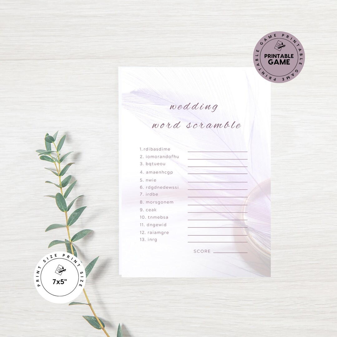 Wedding Word Scramble Purple Theme 5x7 INSTANT DOWNLOAD - Etsy