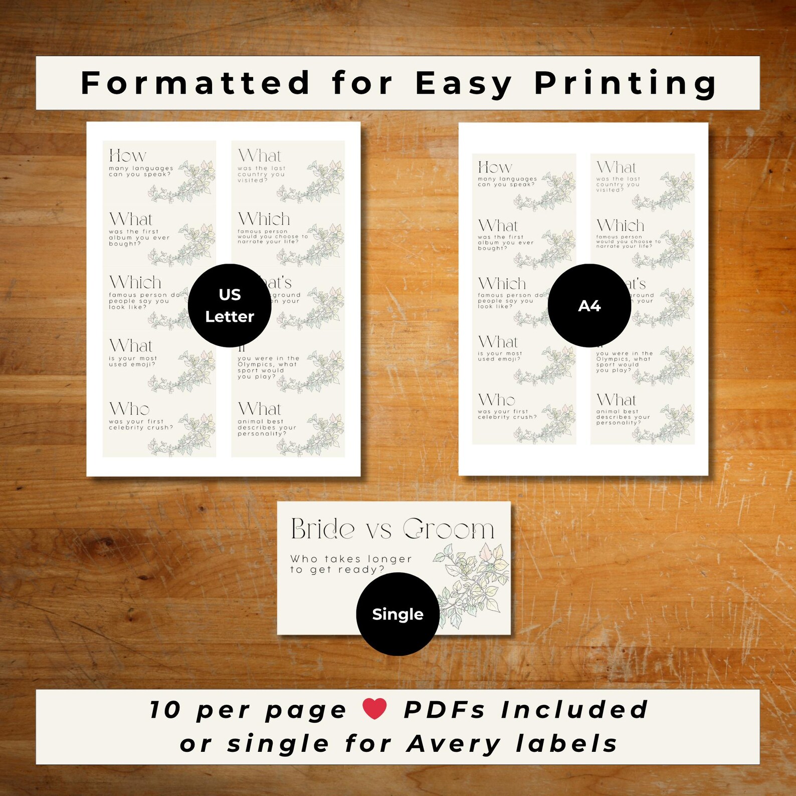 Wedding Ice Breaker Cards Bundle, Conversation Starter, Reception Guest ...