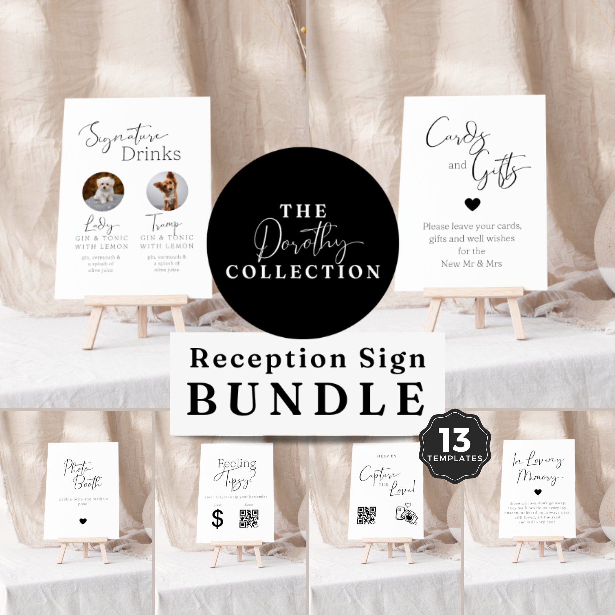 Wedding Reception Signage Template Bundle, Signs Bundle, Editable Canva ...