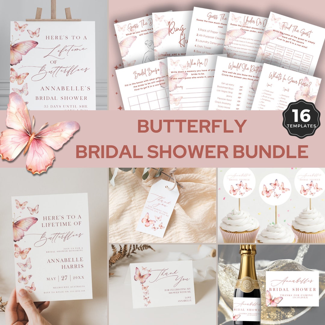 Lifetime of Butterflies Bridal Shower Bundle, Pink,games, Favors, He ...