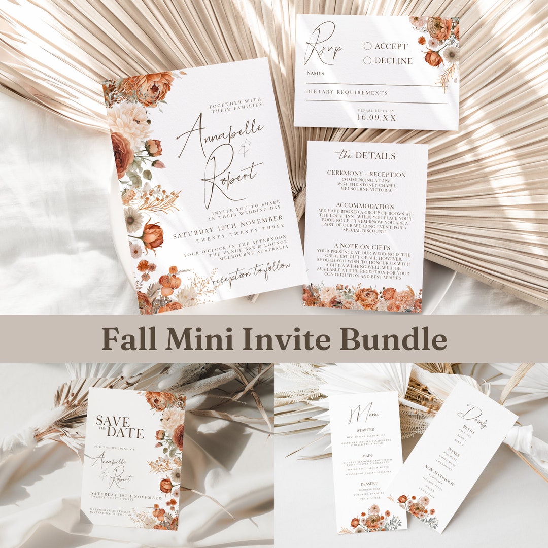 Fall Boho Wedding Bundle, RSVP, Details, Autumn, Terracotta, Rust ...