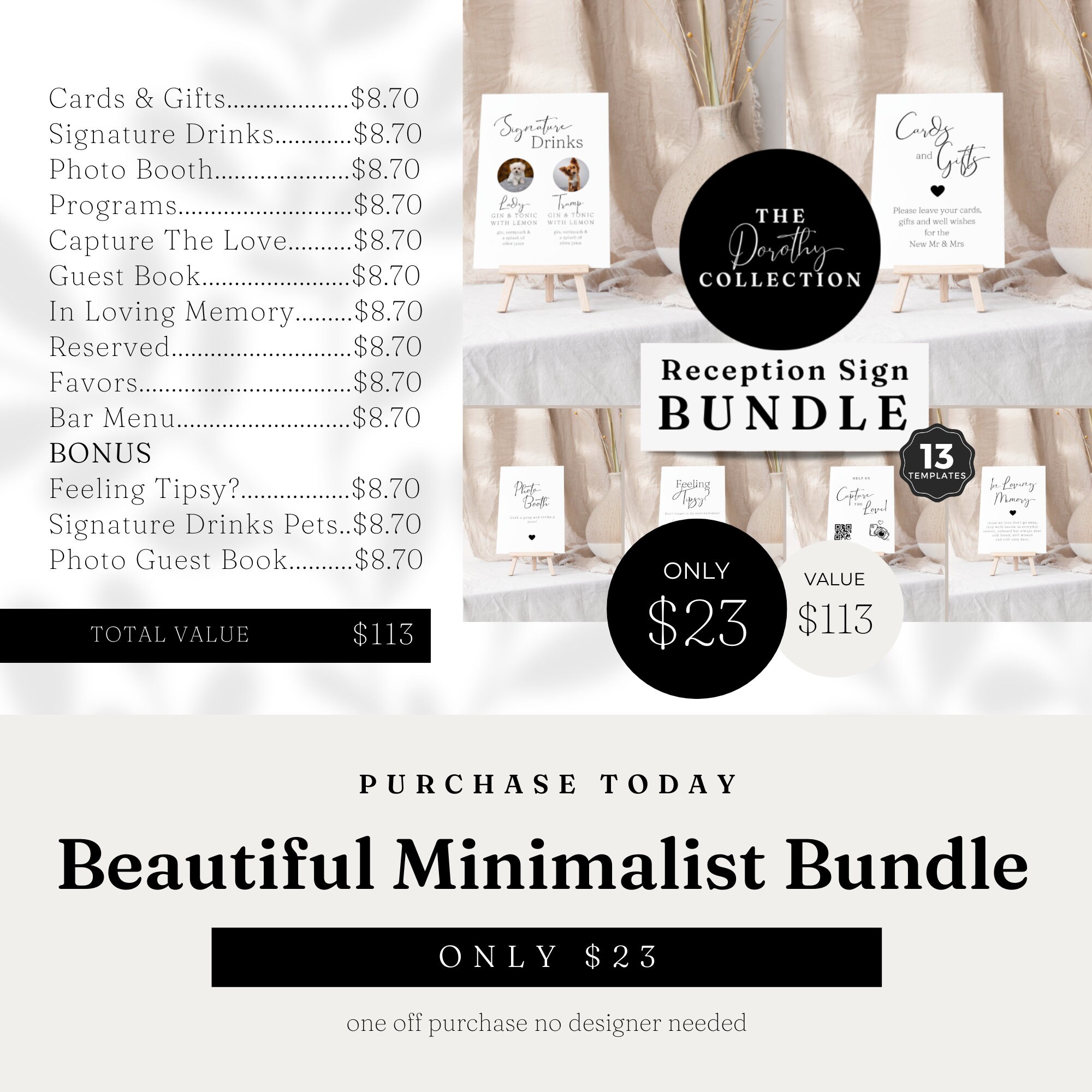 Wedding Reception Signage Template Bundle, Signs Bundle, Editable Canva ...