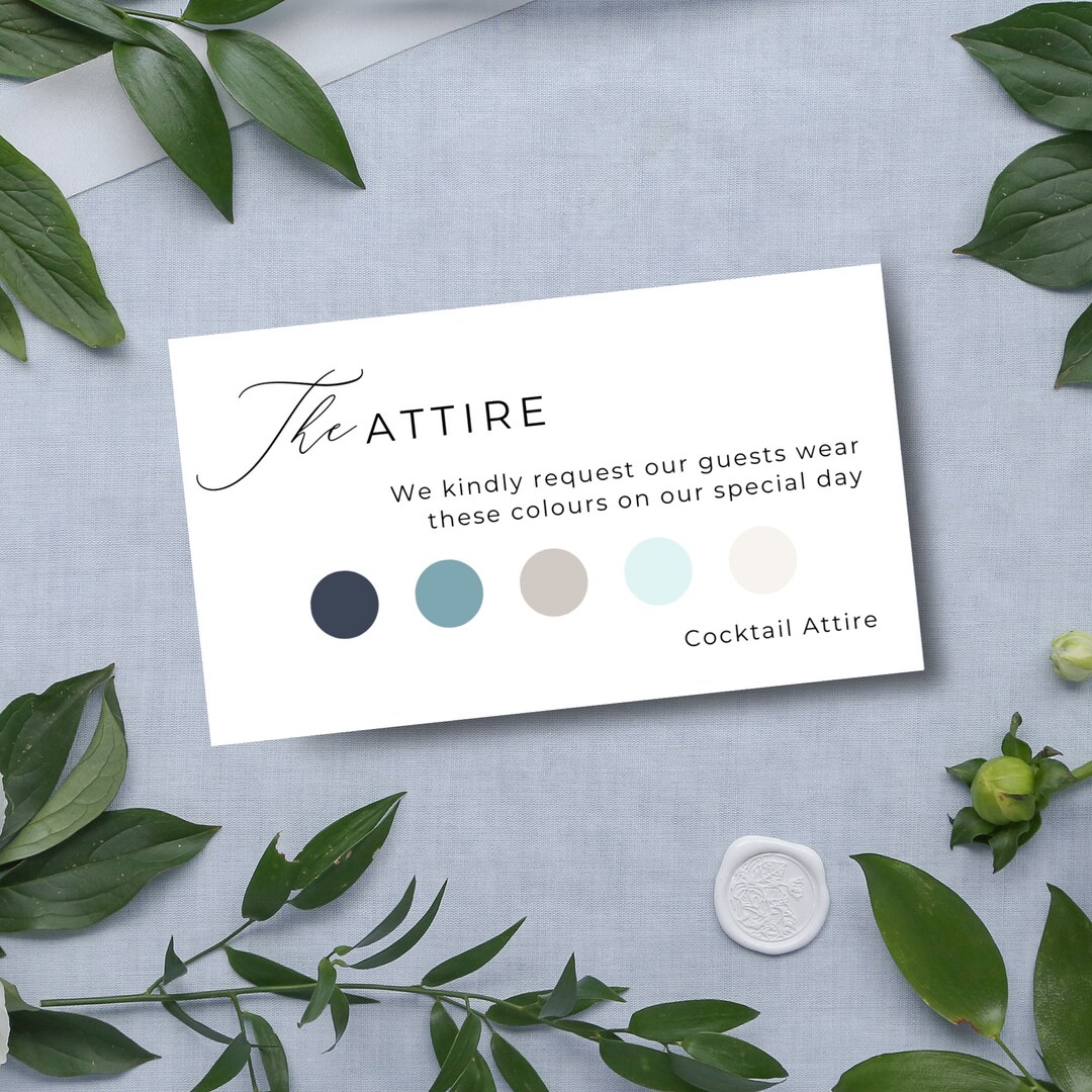 Wedding Attire Card Editable, Dress Code, Color Palette, Detail ...