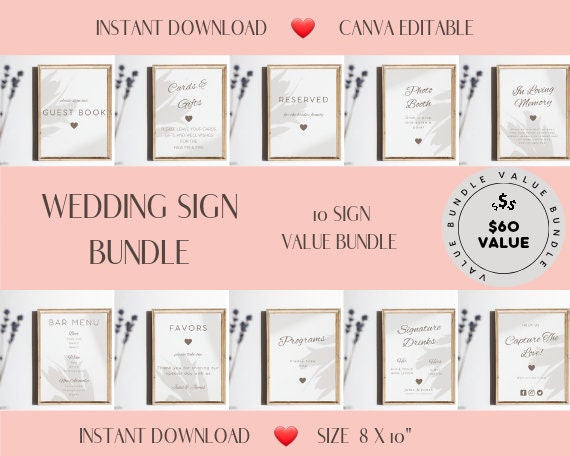 EDITABLE Wedding Signs Bundle Printable Wedding Signs - Etsy