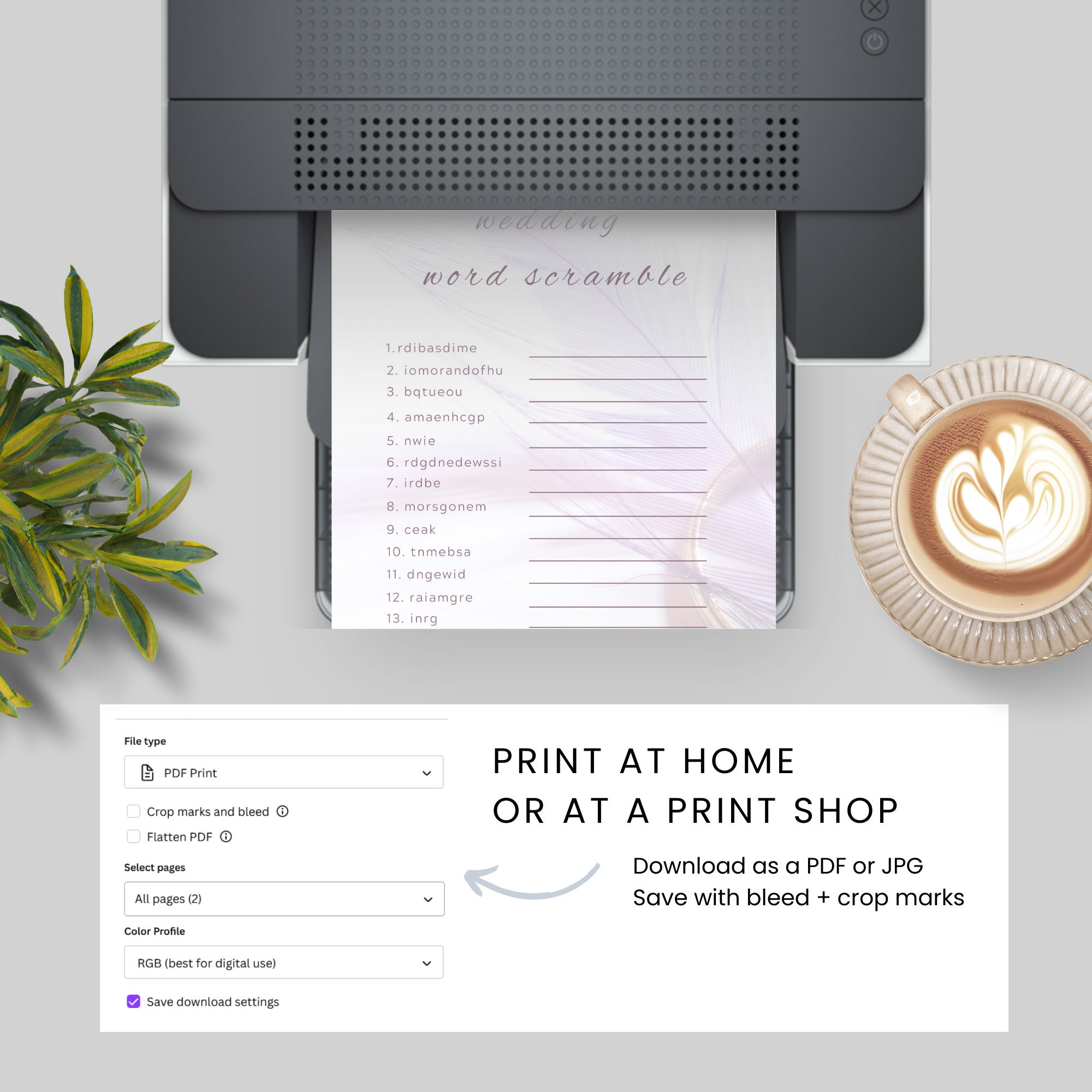 Wedding Word Scramble, Purple Theme, 5x7, INSTANT DOWNLOAD, Wedding ...