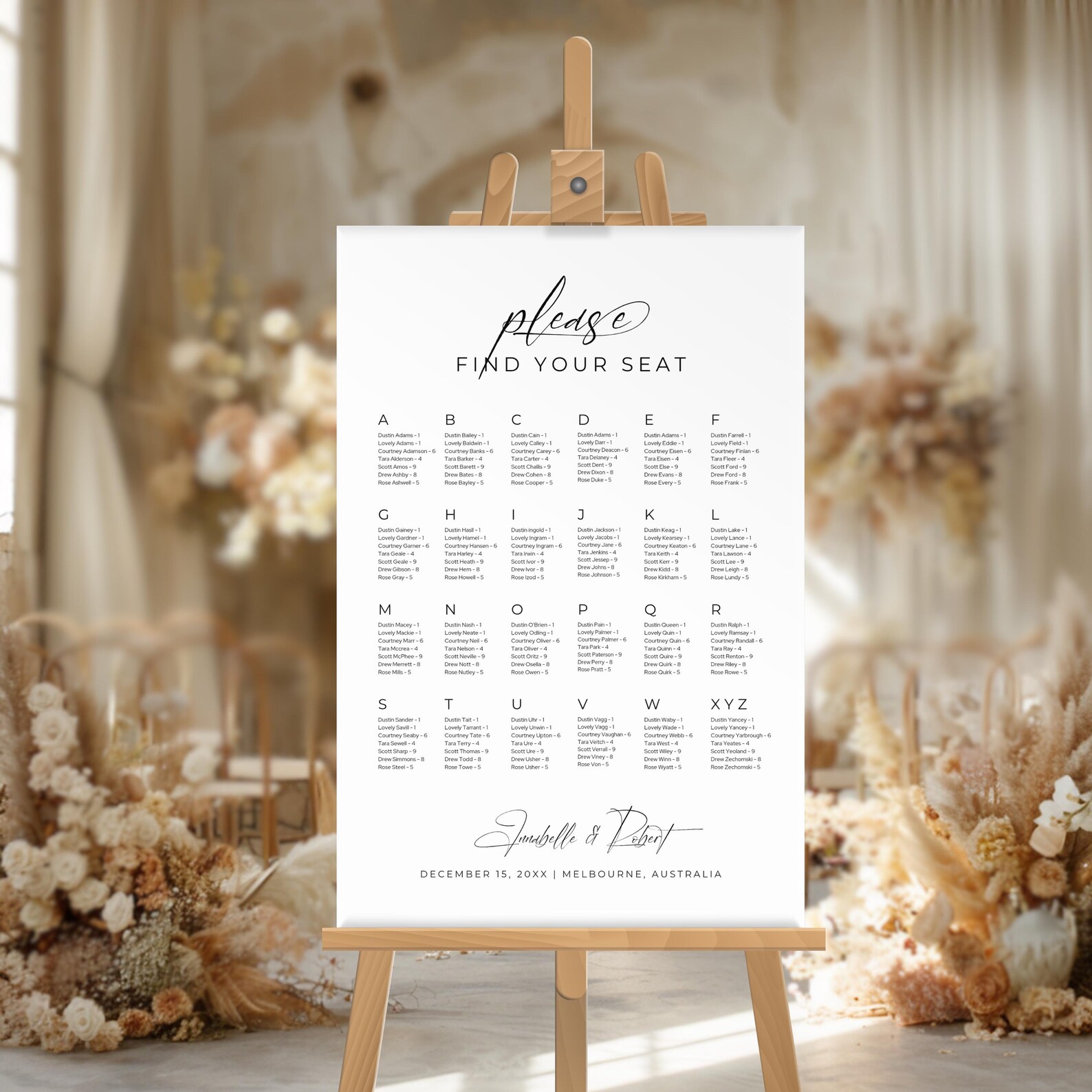 Alphabetical Seating Chart Template – Editable Wedding Seating Sign ...