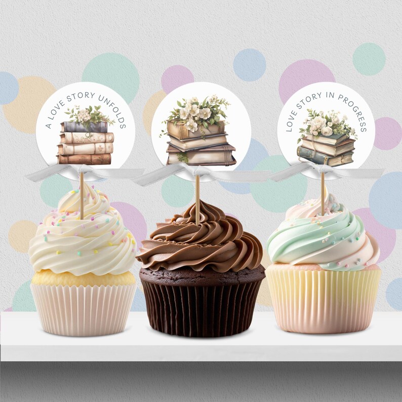 Stacked Books Cupcake Toppers, Bridal Wedding Shower, A New Chapter ...