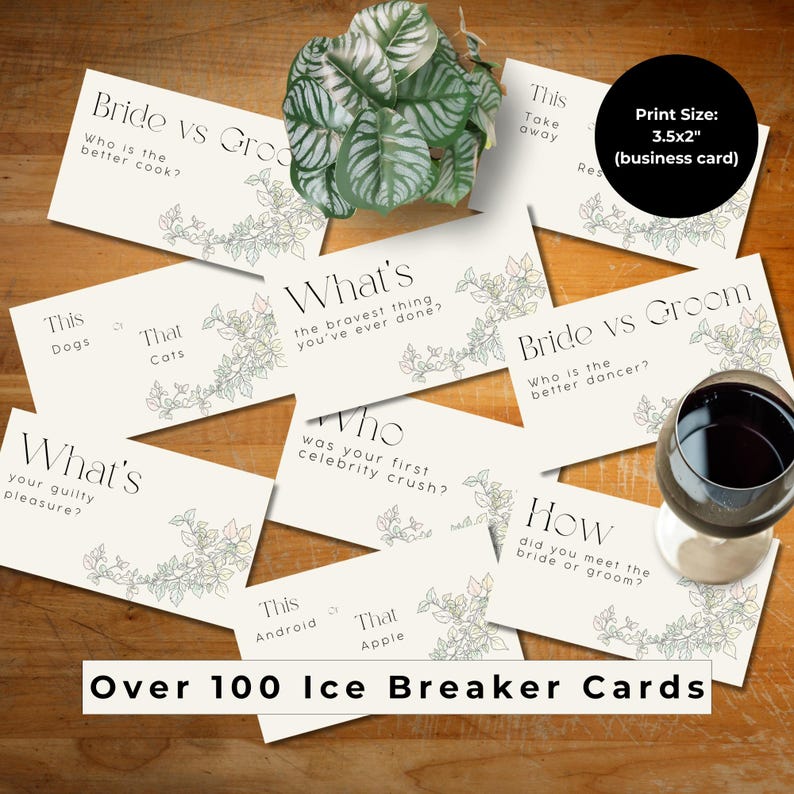 Wedding Ice Breaker Cards Bundle, Conversation Starter, Reception Guest ...