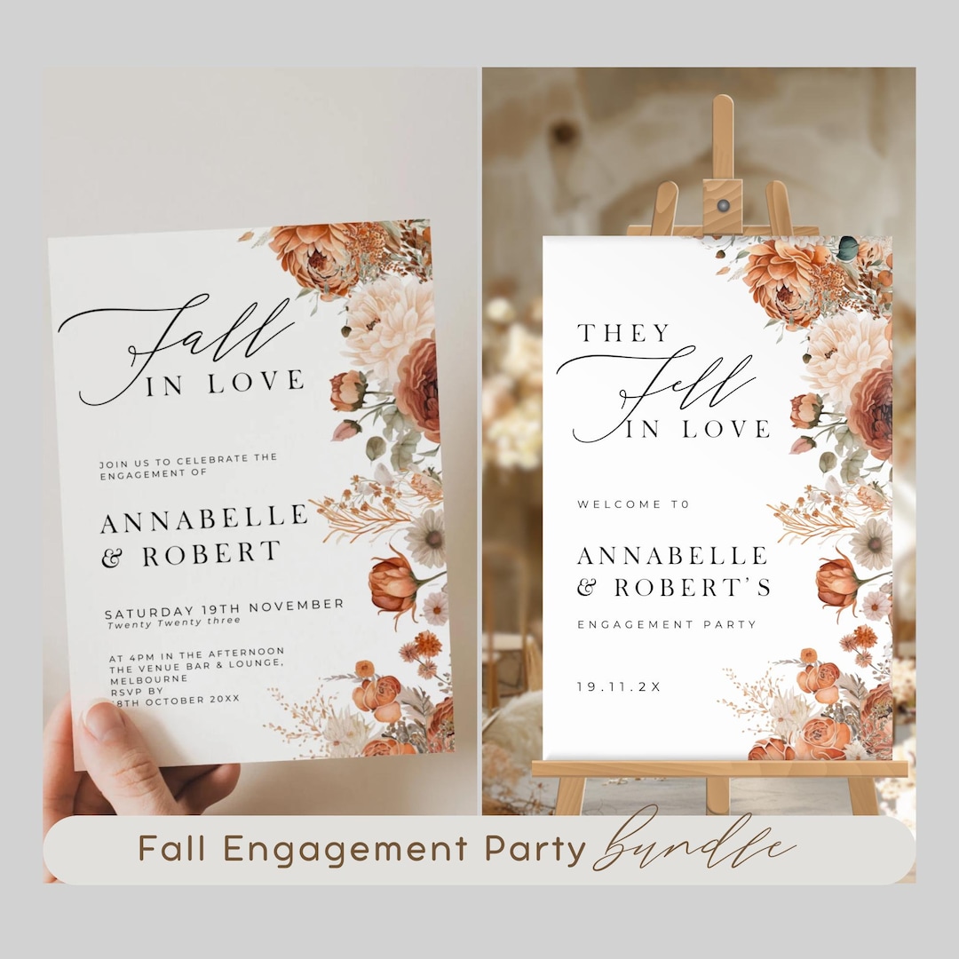 Fall in Love Engagement Party Invitation and Sign, Terracotta, Rust ...