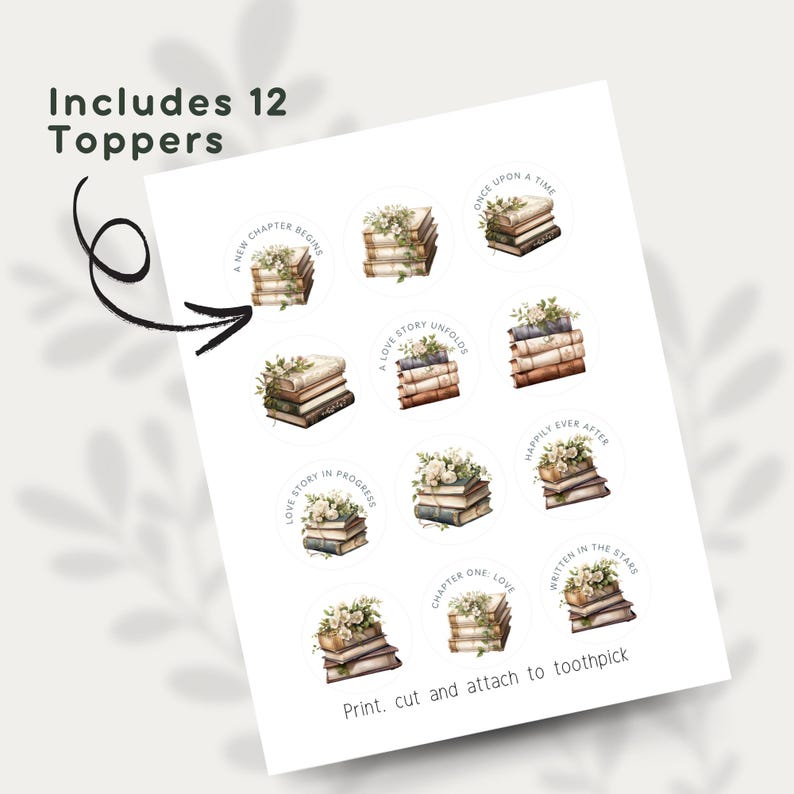 Stacked Books Cupcake Toppers, Bridal Wedding Shower, A New Chapter ...