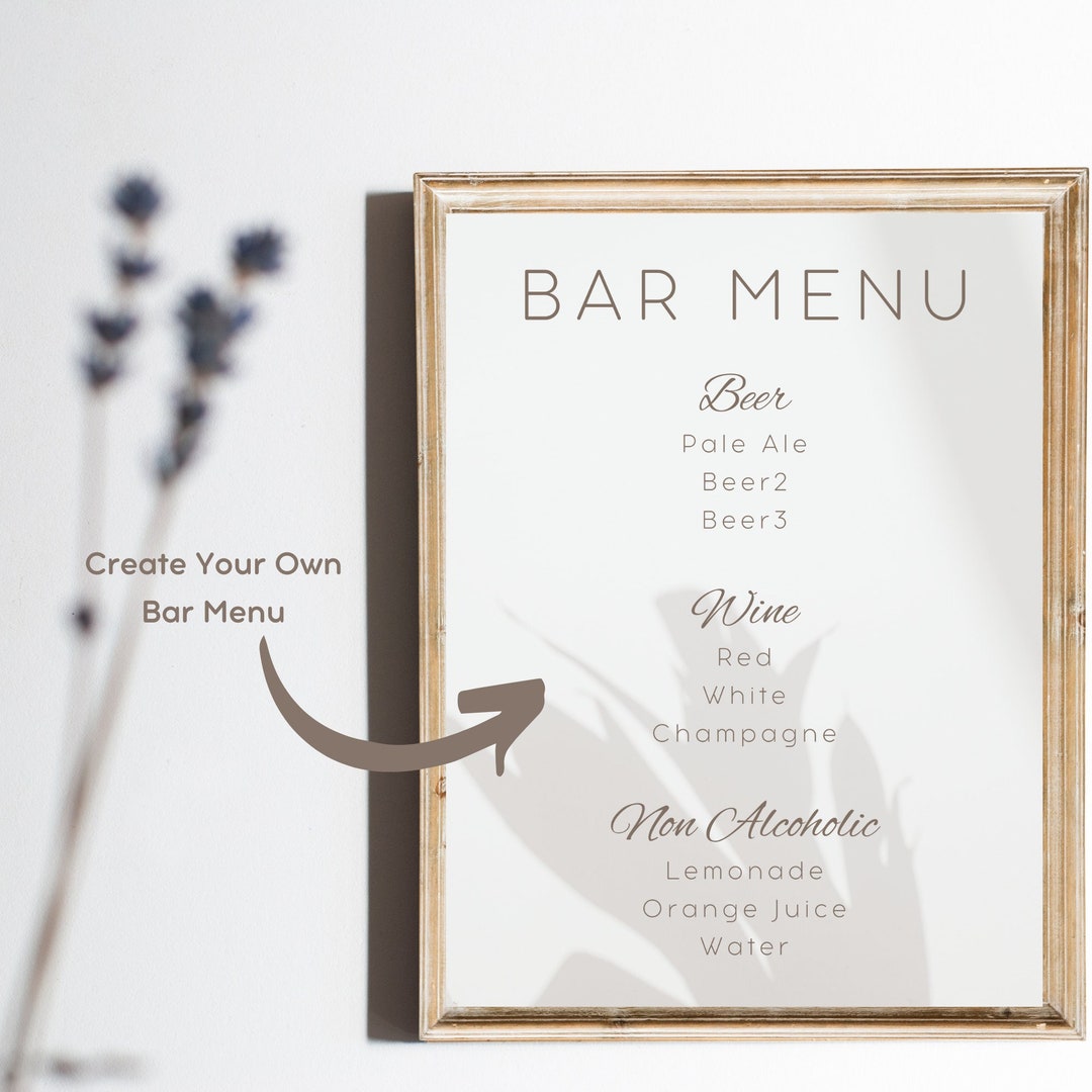EDITABLE Wedding Bar Menu Template Printable Printable Wedding Signs ...