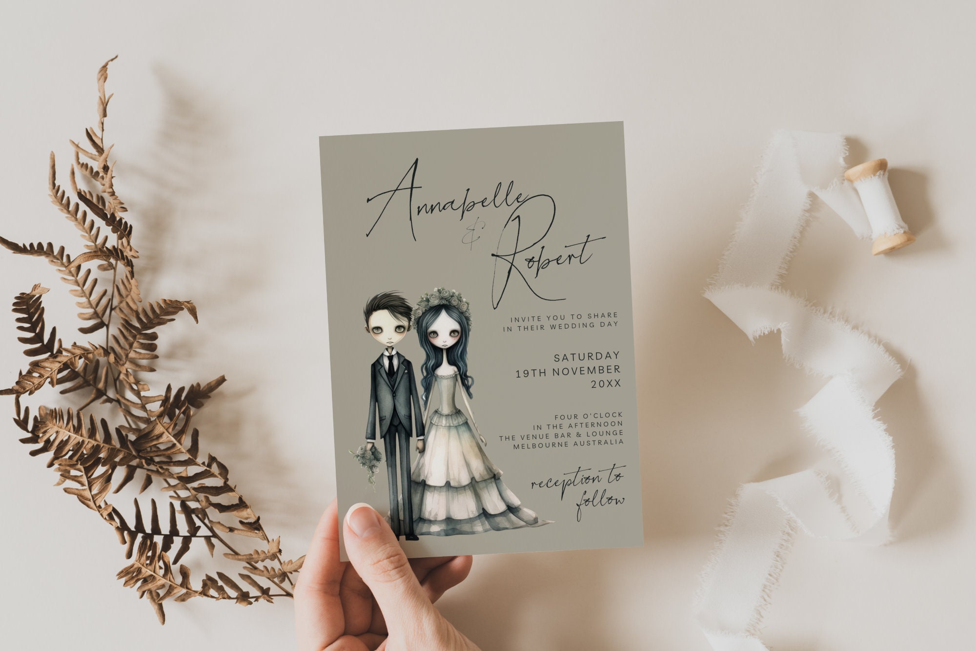 Emo Wedding Invitation, Dark and Moody, Gothic Bride, Quirky, Halloween ...