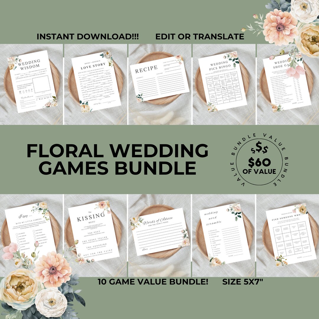 Floral Wedding Reception Games, INSTANT DOWNLOAD, Value Game Bundle ...