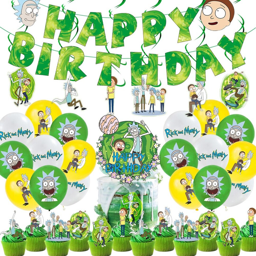 Rick and Morty Birthday Party Decoration for Kids Pull Flag Latex ...