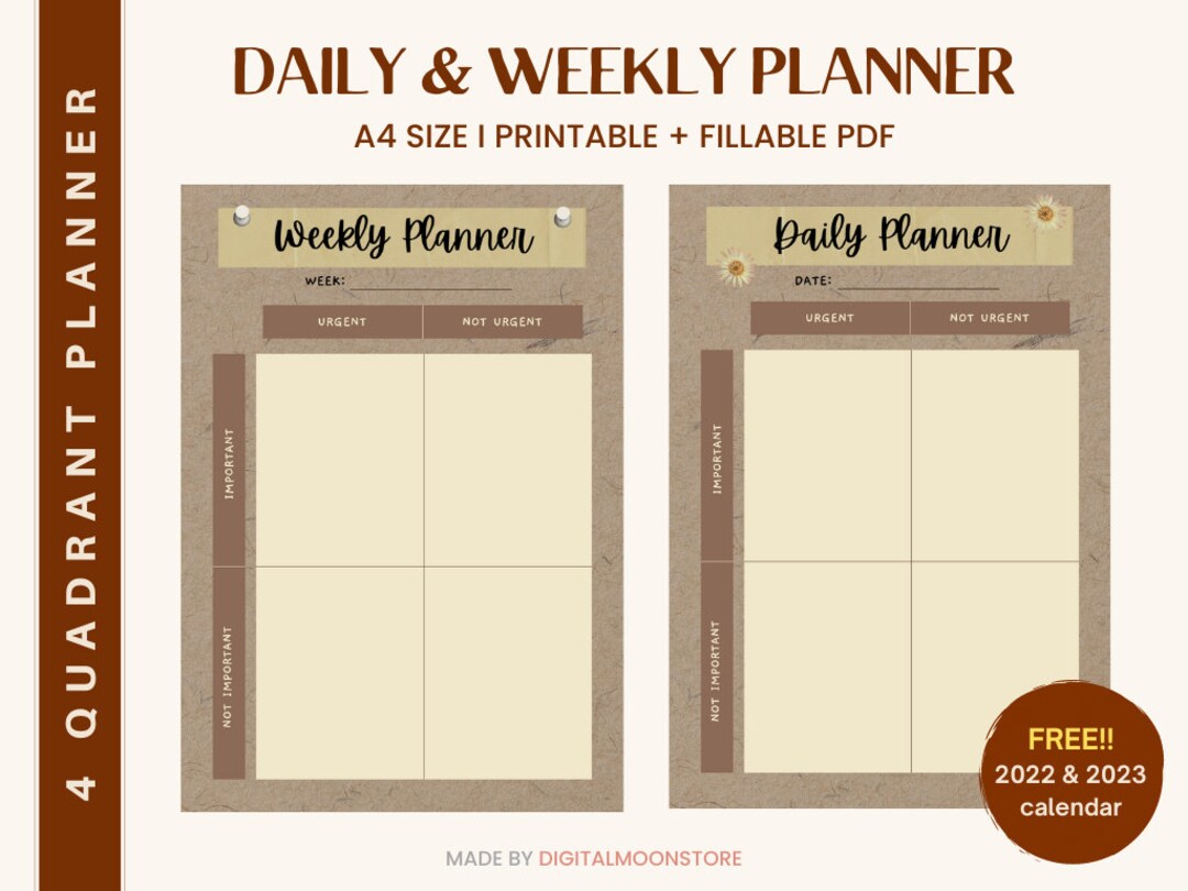 Digital 4 Quadrant Planner L Digital Planner L Daily Digital Planner L ...