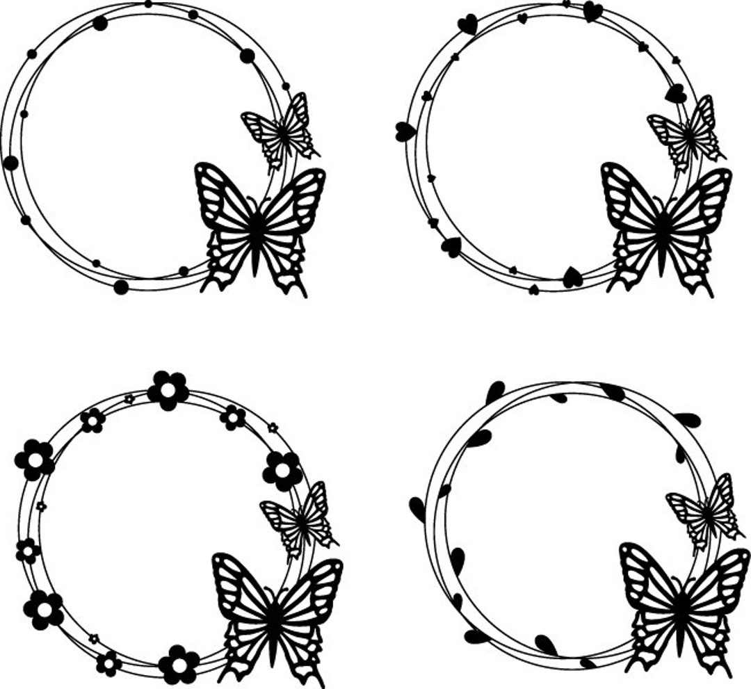 Butterfly Monogram Frame Bundle SVG, PNG, JPG Files. Digital Download ...