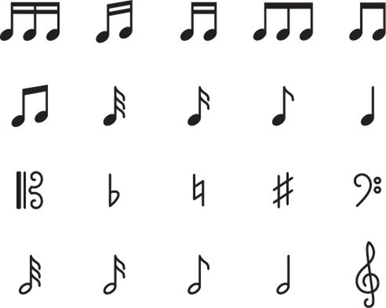 Notas musicales SVG, PNG, JPG. Símbolos musicales. Silueta. Descarga ...