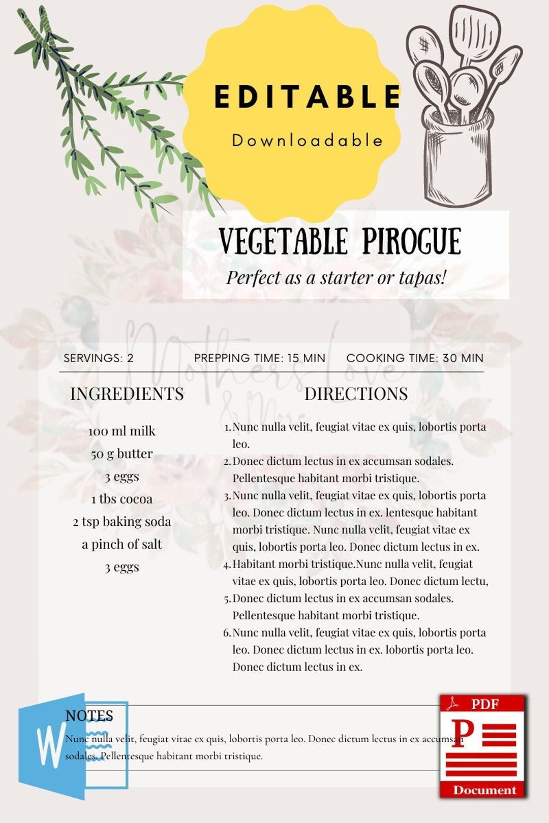 EDITABLE Recipe Card Template, Recipe Template, Recipe Cards Printable ...