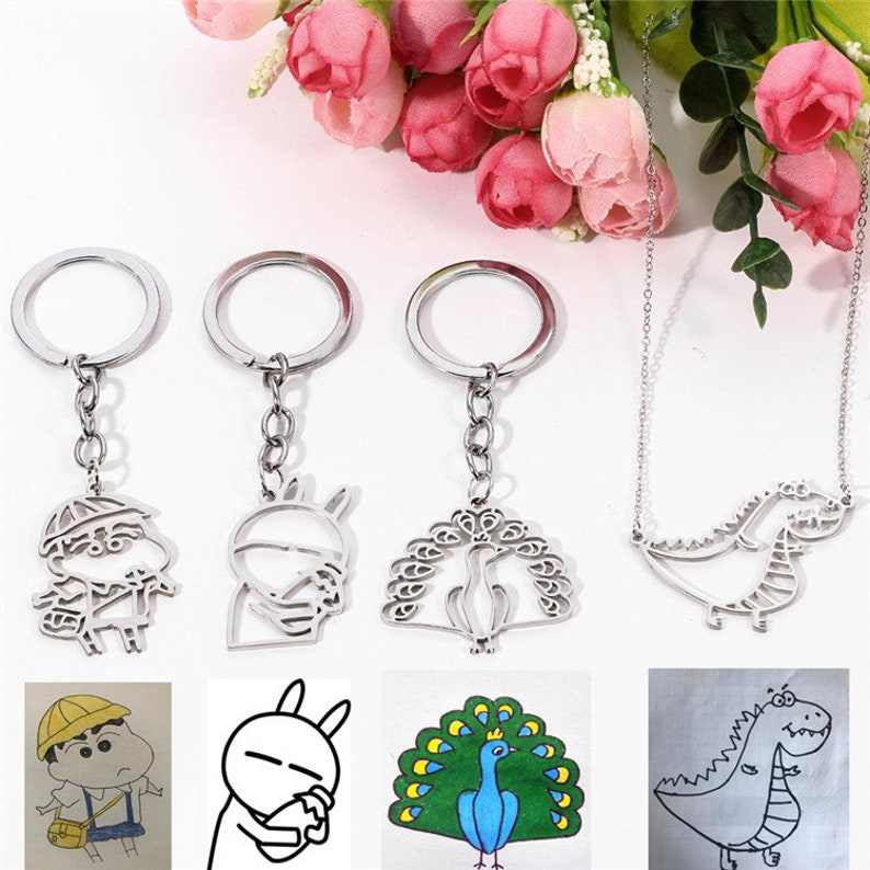 Personalized Drawing Keychain, Kids Drawing Keychain, Custom Children ...