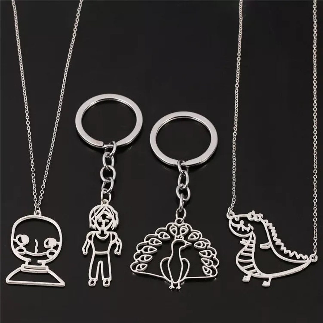 Personalized Drawing Keychain, Kids Drawing Keychain, Custom Children ...