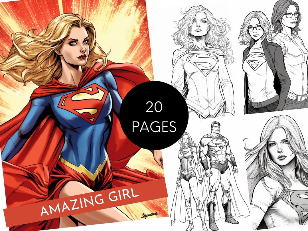 Superhero Kids Coloring Book, 20 Power Girl Coloring Pages for Adults ...
