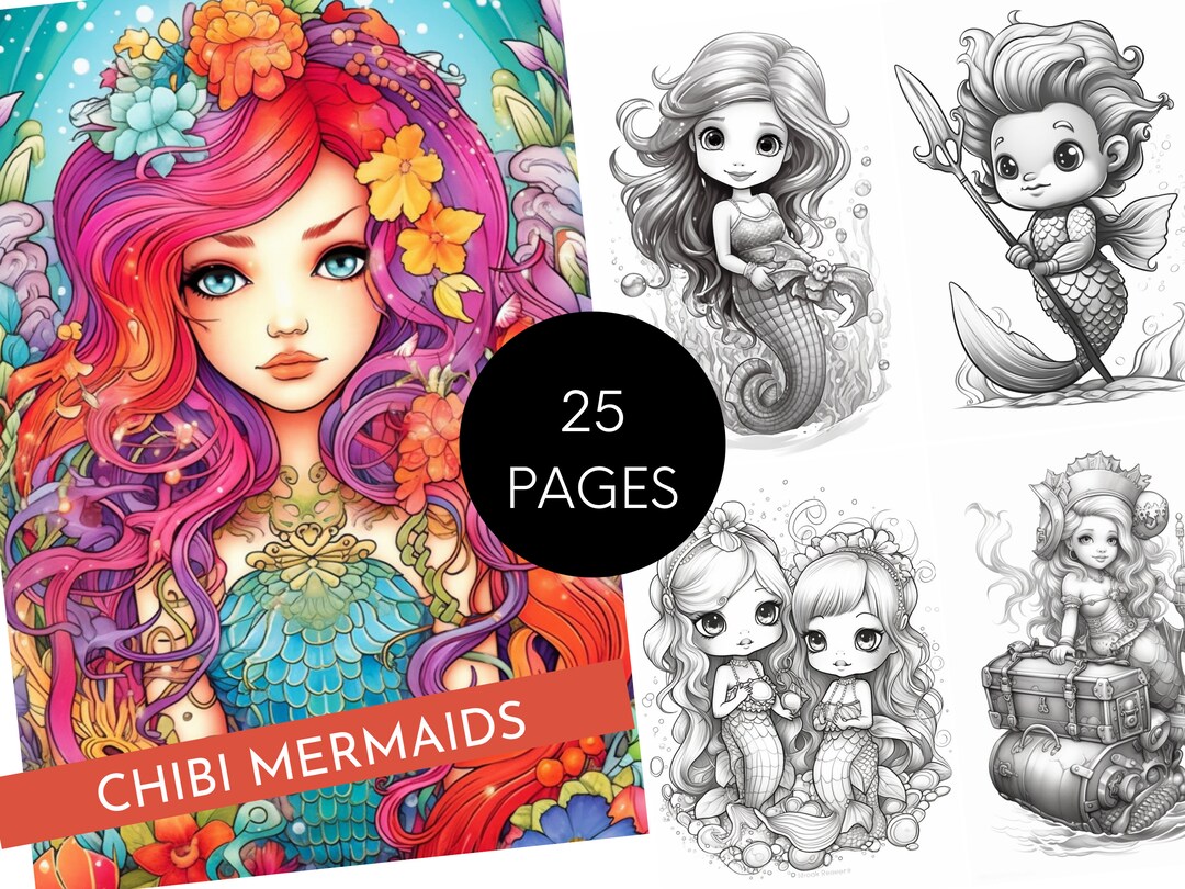 Chibi Mermaids Coloring Pages Instant Printable Download. - Etsy Australia