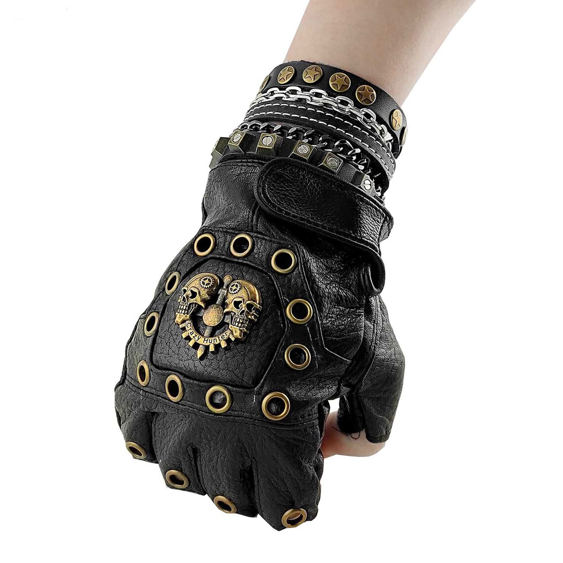 Men's Punk Half-finger Gloves Hip-hop Rock-and-roll Porous - Etsy