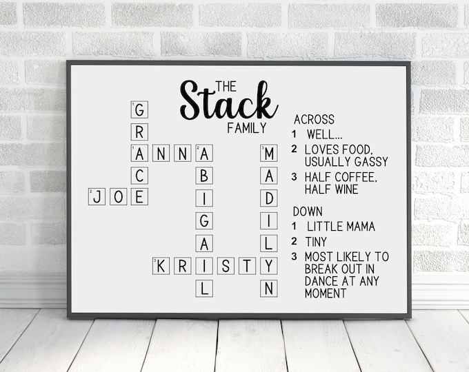 Personalized Family Crossword Puzzle, Custom Family Name Sign, Unique ...