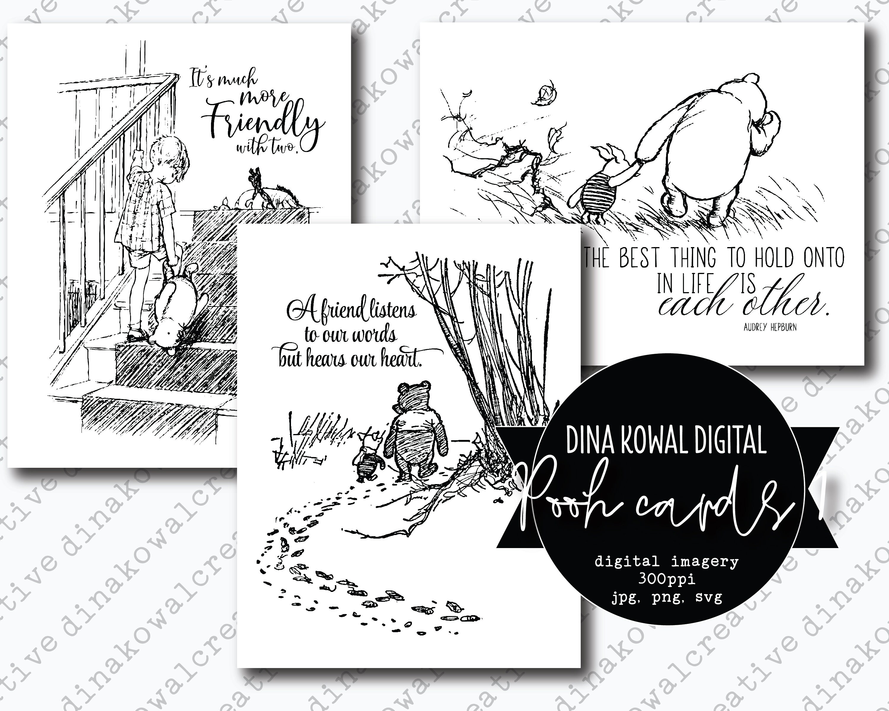 Pooh Cards 1 Classic Digital Stamp Set - 300 Ppi - 6 Designs Including ...