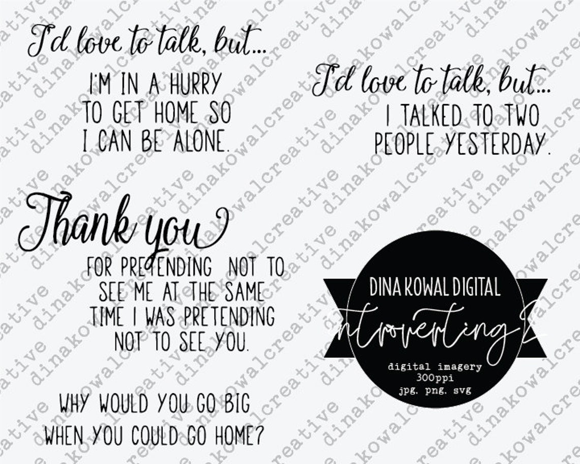 Introverting 2 Digital Stamp Set - 300 Ppi - 14 Designs, Mix and Match ...