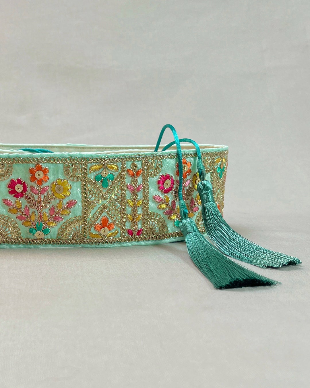 Green Embroidered Obi Belt | Unique Accessories for Woman | Boho Flower ...