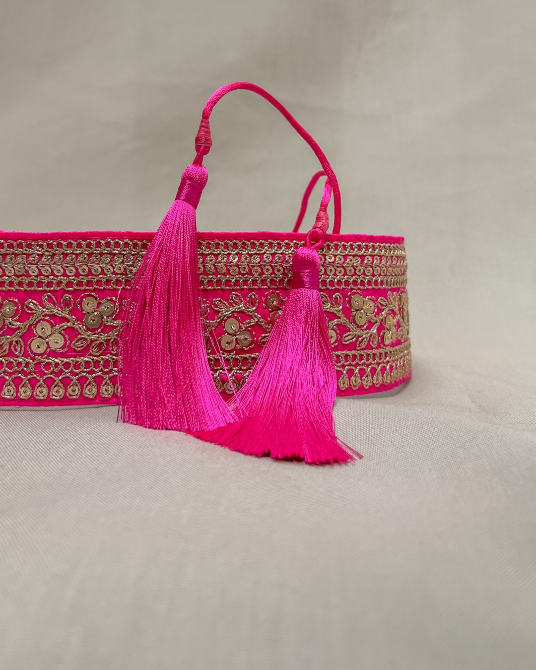 Pink Embroidered Obi Belt: Handmade Indian Lace Waistband - Etsy