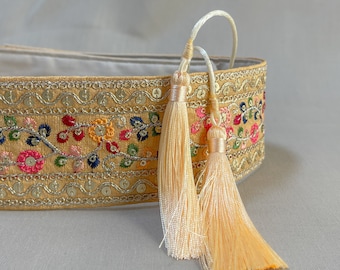 Golden Embroidered Obi Belt Unique Accessories for Woman Boho Flower ...